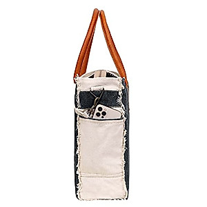 CLA Bags SEL de MER Upcycled Large Upcycled Canvas Crossbody Bag & Cowhide Tote Bag, Upcycled Canvas & Cowhide Leather Handbag Bag for Women