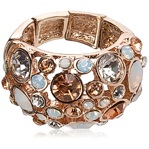 GUESS "Basic" Rose Gold Domed Multi-Stone Adjustable Ring, Size 7-9