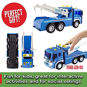 Liberty Imports Friction Powered Wrecker Tow Truck Toy Towing Play Vehicle with Lights and Sounds (Double Hooks)