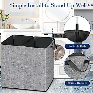 Pheswisom 150 L Extra Large Laundry Hamper with Lid, Double Laundry Hamper 2 Section with Removable Bags, Dirty Clothes Hamper for Storage Sorter, Dual Laundry Hamper for Bedroom, College, Dorm, Grey