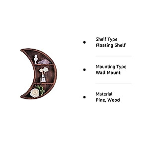 ELIAUK Floating Moon Wooden Shelves Reversible Crescent Moon Shelf,Home Wall Decor for Living Room Bedroom…