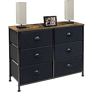 Sorbus Dresser with 6 Fabric Drawers - Bedroom Furniture Storage Chest Tower Unit for Bedroom, Hallway, Closet, Office Organization - Steel Frame, Rustic Wood Top, Easy Pull Fabric Bins