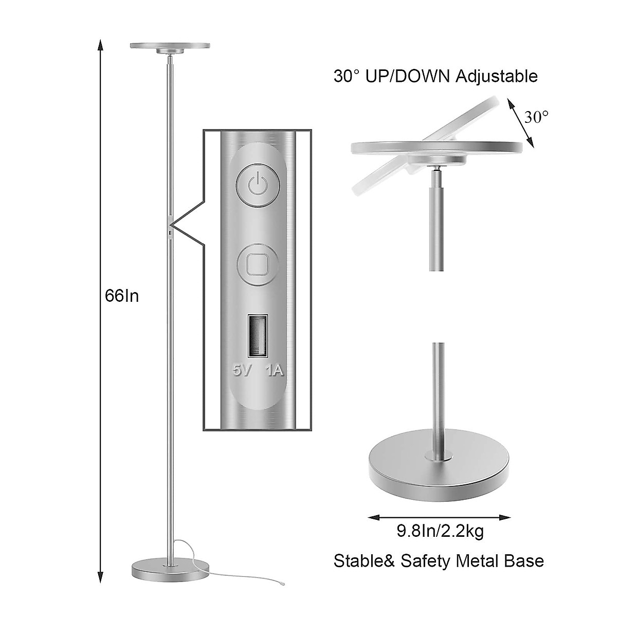 LEPOWER LED Bright Floor Lamp, Smart Floor Lamp, Torchiere Standing Lamp for Living Room, Bedroom, Office, Touch Dimmable Compatible with Alexa, Google Home