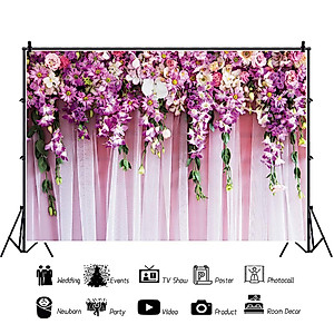 OERJU 10x8ft Wedding Backdrop for Reception Purple Flowers Curtain Floral Mother's Day Background for Photography Bridal Shower Decor Banner Anniversary Supplies Wedding Photo Background
