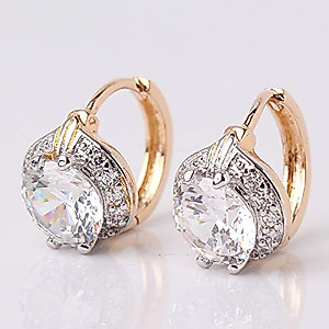 GULICX Fashion Jewelry Gold Tone Oval White Crystal Lovely Royal Gorgeous Hoop Earrings