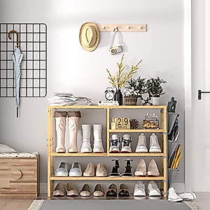 CozyBath Bamboo Shoe Rack, 4 Tiers Shoe Organizer for Closet, Sturdy Boots Shoes Storage for 20-24 Pairs, FreeStanding Shoe Shelf with Removable Pocket for Entryway Bedroom Front Door