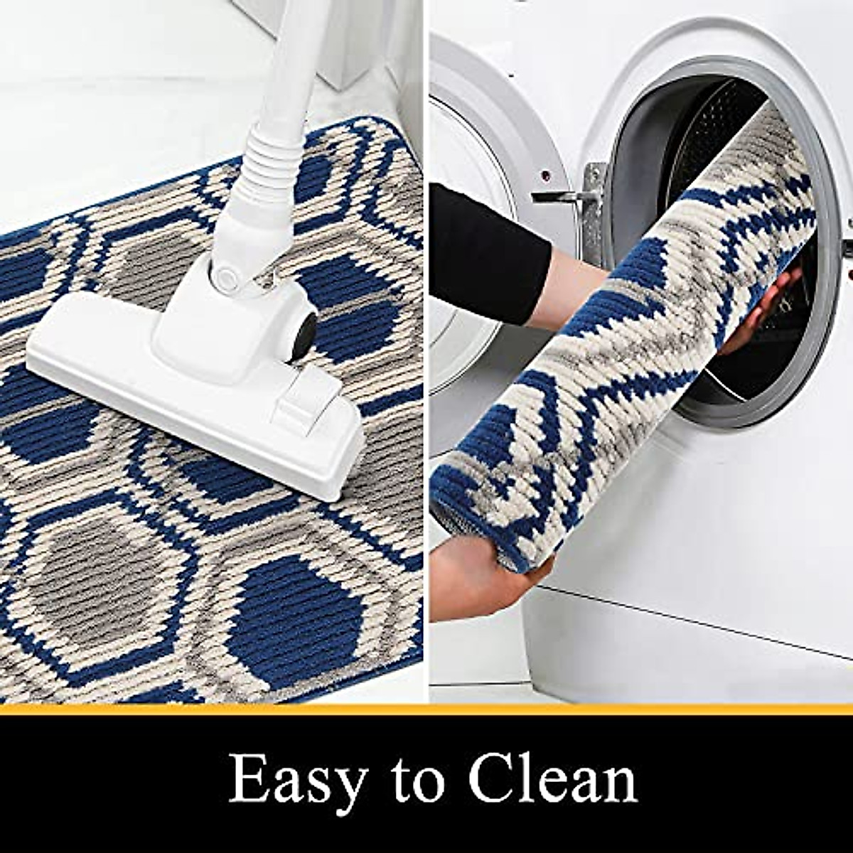 Vaukki Indoor Doormat Entryway Door Rug, Non Slip Absorbent Mud Trapper Mats, Low-Profile Inside Floor Mats, Geometric Soft Machine Washable Large Rugs Door Carpet for Entryway (20''x32'', Blue)