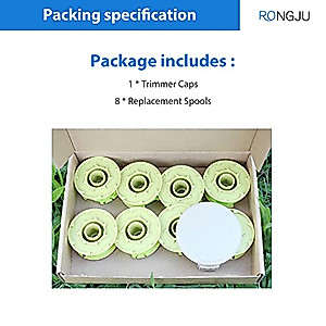 RONGJU 8 Pack Weed Eater Spool Replacement Compatible with Ryobi One Plus+ AC80RL3 for Ryobi 18v, 24v, 40v Trimmers 11ft 0.080 Inch Twisted Line + 1 Pack String Trimmer Cap (8 Spools, 1 Cap)