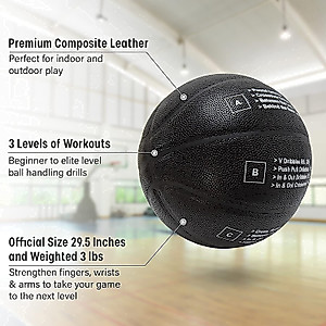 Zo Athletics Weighted Basketball - Workout Included on The 3lb Heavy Basketball for Training and Dribbling Drills - Basketball Training Equipment for Adults and Youth (Black)