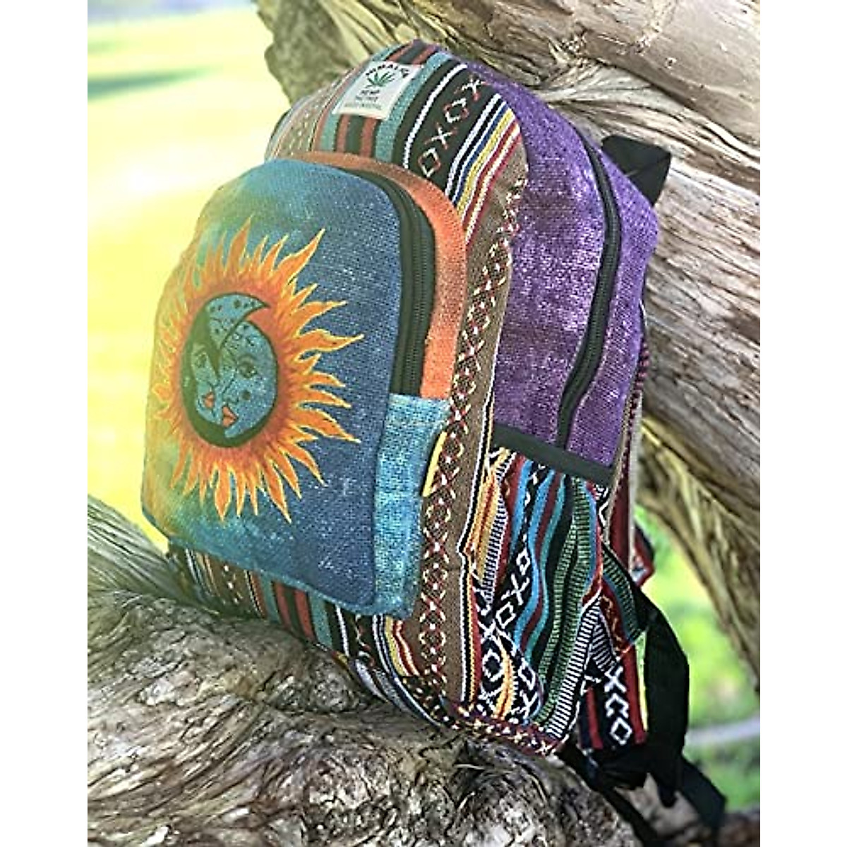 Himalaya Handmade Unique design Himalaya Hemp Backpack Small Backpack Hippie Backpack Festival Backpack Hiking & Tablet Backpack FAIR TRADE Handmade with Love, Rainbow Tie Dye, HBBH-0149