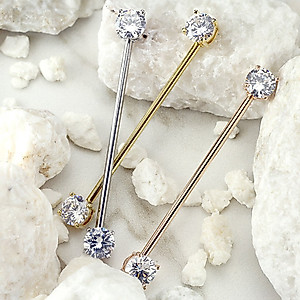 Pierced Owl 14GA 316L Surgical Steel Round CZ Crystal Industrial Barbell (Silver Tone)