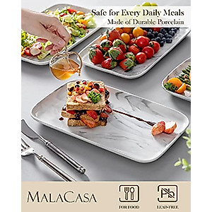 MALACASA Serving Platter, 12in Porcelain Serving Dishes, Rectangular Serving Tray for Entertaining Parties, Platters for Serving Food, Sushi, Appetizer, Dessert, 11.9x7.1, Set of 4, Series PLAT-GREY