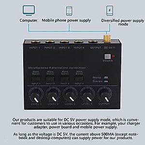 4 Channel Line Mixer, Metal Shell Independent Volume Control 4 Channel Studio Headphone Amplifier Strong Configuration Low Noise Simple Operation Mode for Home(#3)