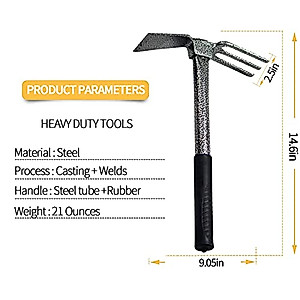 ZOG Garden Big Hand Digger and Hoe Combo Garden Tool,Heavy Duty Hand Tiller,Garden Hoe,Cultivator,Non-Slip Handle & Anti-Rust Head is The Perfect Dual Headed Weeding Tool.(Big)