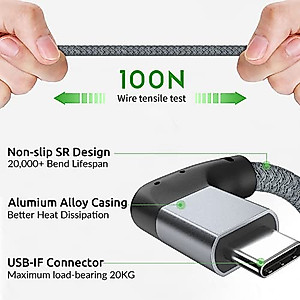 USB C to USB C Cable 100W, 20Gbps 90 Degree Right Angle 4K@60Hz Video Output Cable (USB C 3.1 & 3.2 Compatible) with E-Marker for Thunderbolt 3, Oculus Quest, MacBook, iPad Pro, Pixel, Switch, 3.3FT