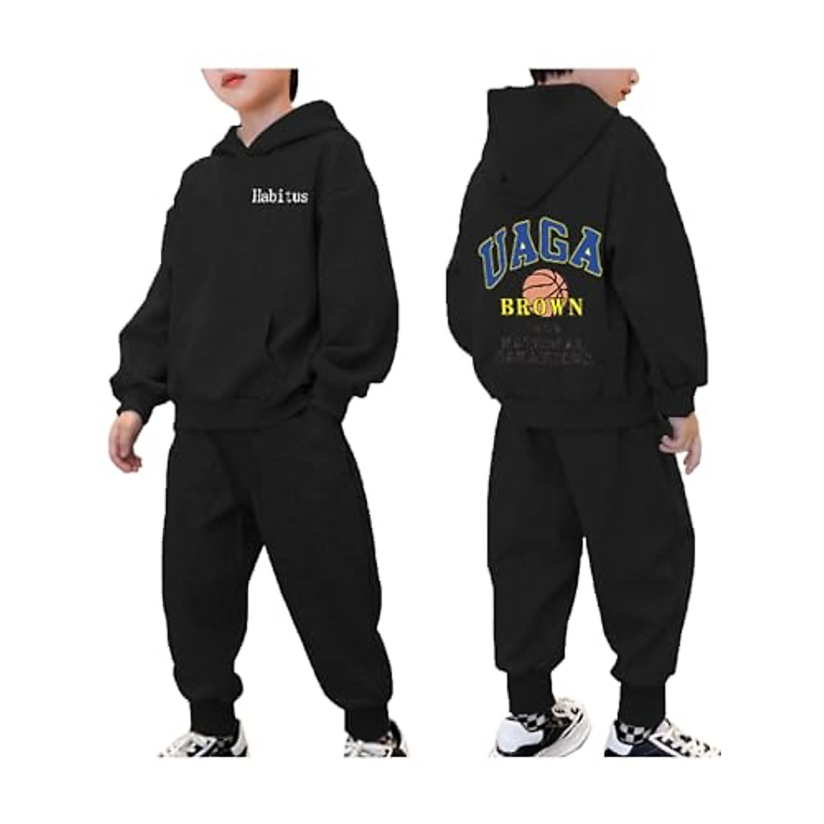 Doomiva Boys Athletic Sweatshirt Hoodie Tracksuit Kids Hooded Tee Shirts and Running Pants Sweatpants with Pockets Set Black 7-8 Years