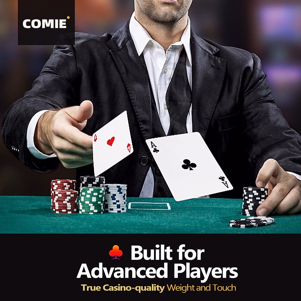 Comie Poker Chips,500PCS Poker Chip Set with Aluminum Travel Case,11.5 Gram Poker Set for Texas Holdem Blackjack Gambling