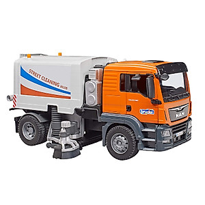 Bruder Toys - Commercial Realistic MAN TGS Street Sweeper Truck with Open-able Doors, Adjustable Brushes, and Flexible Hose - Ages 4+