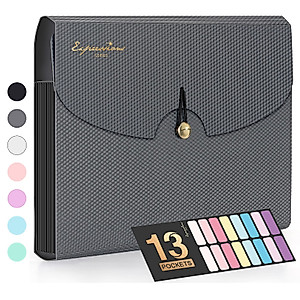 Sooez Expanding File Folder, 13 Pocket Accordion File Organizer, Monthly Expandable File Folder for Documents with Labels, Portable Bill Receipt Organizer for School Office Supplies, Letter A4 Size