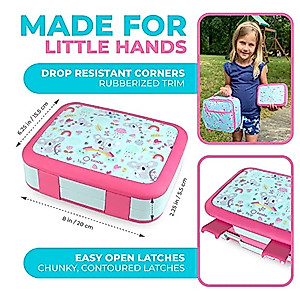 kinsho Bento Lunch Box with Water Bottle, Insulated Bag & Ice Pack Set for Kids Toddlers Girls, 4 Portion Sections, Removable Tray, Pre-School Kid Toddler Daycare Lunches, Snack Container, Pink Koala