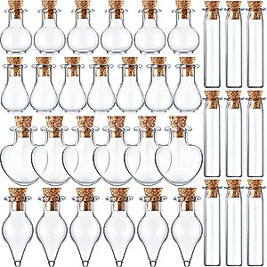 50 Pieces Mini Jars with Cork Stoppers Tiny Cork Glass Bottles Small Wishing , Message Bottle DIY Decoration for Wedding Party Baby Shower Favors (Geometric Shape)