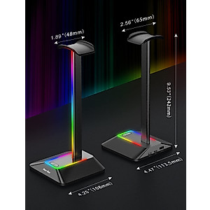 New bee RGB Headphone Stand with 1 USB-C Charging Port and 1 USB Charging Port, Desk Gaming Headset Stand with 7 Light Modes for All Earphone Accessories (Black)