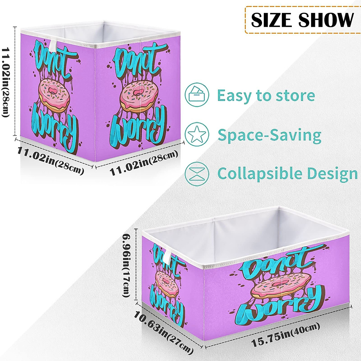 visesunny Closet Baskets Donut Worry Storage Bins Fabric Baskets for Organizing Shelves Foldable Storage Cube Bins for Clothes, Toys, Baby Toiletry, Office Supply