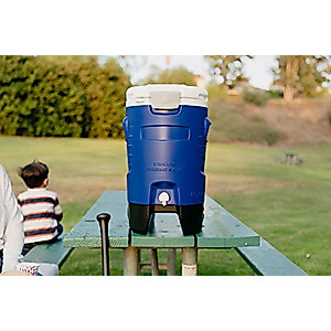 Igloo 5 Gallon Wheeled Portable Sports Cooler Water Beverage Dispenser with Flat Seat Lid, Blue, Model Number: 42256