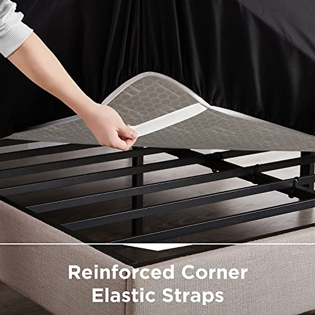 Empyrean Extra Deep Pocket Queen Fitted Sheet Only - Black Fitted Sheet Queen Size, Soft Fitted Bed Sheets for 18 to 24 Inch Mattresses, Luxury Queen Fitted Sheet Deep Pocket with Corner Straps