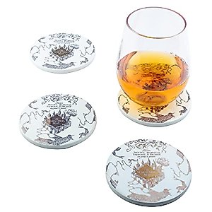 Harry Potter Coasters, Set of 4 Marauders Map Ceramic Coaster Set â€“ Protect Tables from Drink Cups and Glasses â€“ Perfect Harry Potter Gifts for Women and Men â€“ White with Gold Plated Design