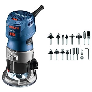 Bosch GKF125CEN Colt 1.25 HP (Max) Variable-Speed Palm Router Tool&BOSCH 15 pc. Carbide-Tipped Wood Router Bit Set