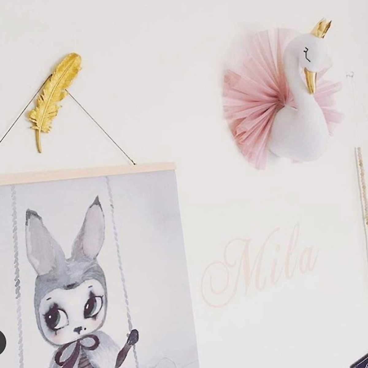 3D Wall Hanging Decoration Cute Crown Dress Swan Wall Art Sticker Hook for Nursery Kids Girl Room Wedding Birthday (Pink)