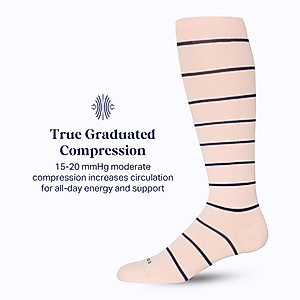 Comrad Nylon Knee High Socks - 15-20mmHg Graduated Compression Socks, (Medium, Rose/Navy) - Soft & Breathable Support Socks for Men, Pregnant Women, Nurses, Home, Work, & Travel