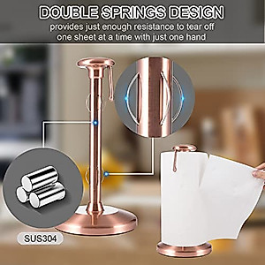 LKKL Paper Towel Holder Countertop, One Hand Tear Kitchen Paper Towel Holder Stand with Sturdy Weighted Base, Standing Paper Towel Roll Holder for Kitchen Bathroom Laundry, Stainless Steel Rose Gold