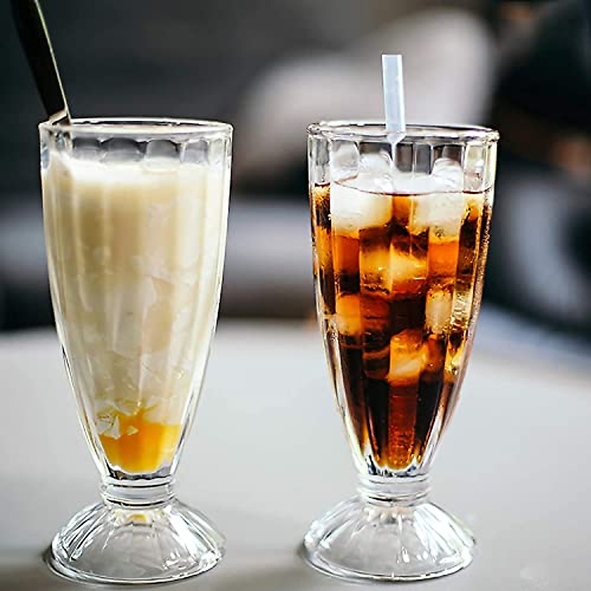 Cedilis 6 Pack Milkshake Glass with 6 Long Metal Spoons,Old Fashioned Soda Glasses, Fountain Classic Glass for Ice Cream, Clear, 12oz