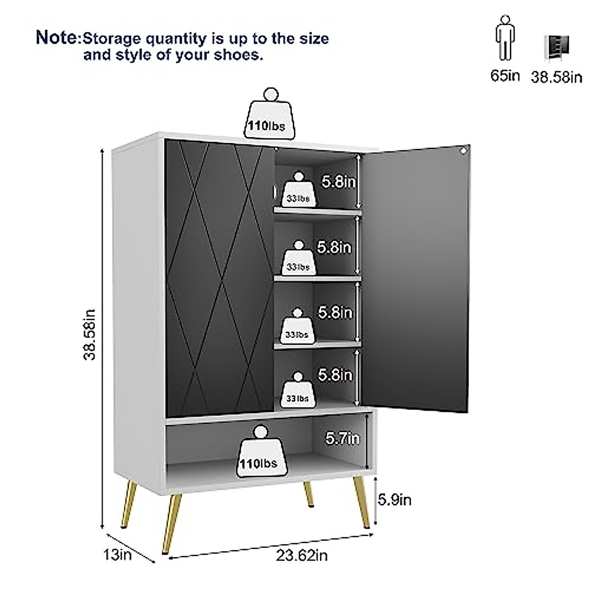 HOMEFORT Shoe Cabinet,15 Pairs Shoe Rack Organizer Cabinet, Freestanding Shoe Storage Cabinet for Narrow Entryway Closet,6-Tier Modern Shoe Organizer with Double Doors and Adjustable Shelf (White)