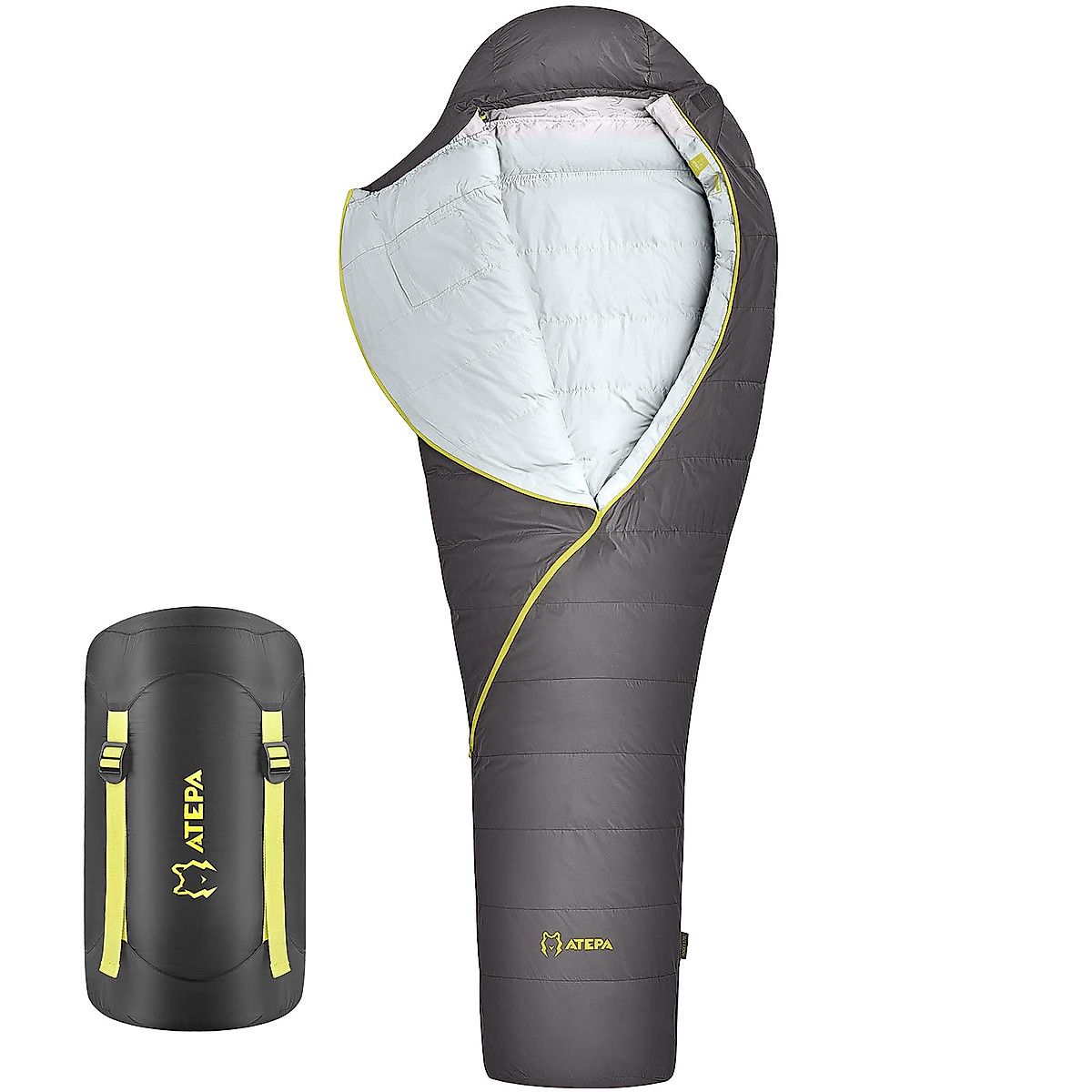 ATEPA Mummy Sleeping Bag Ultralight XL Down Alternative Sleeping Bag for Adult (2.4lbs), Oversize 620 FP Compact Lightweight Sleeping Bag with Compression Sack for Camping Backpacking Hiking, Black