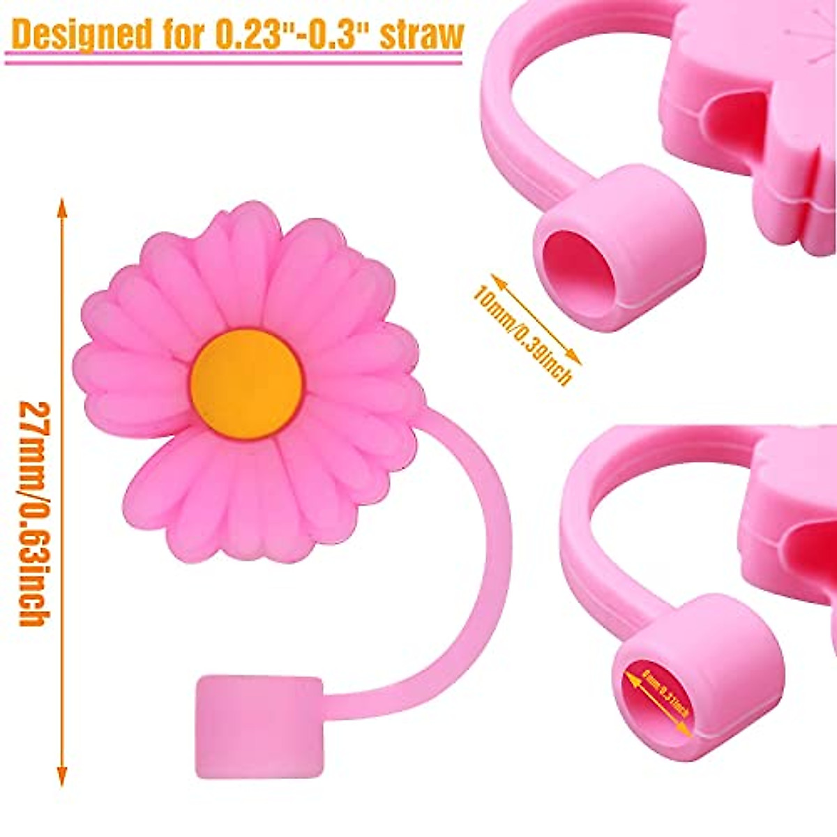 8 Pieces Silicone Straw Tips Cover Reusable Drinking Straw Lids Sunflower Cherry Blossom Rainbow Cat Paw Straw Cap Cover for 6-8 mm Straws Anti-dust Straw Tips Plugs