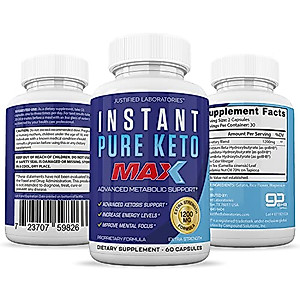 Instant Pure Keto Pills Max 1200MG Keto Pills Advanced BHB Ketogenic Supplement Exogenous Ketones Ketosis for Men Women 60 Capsules 1 Bottle