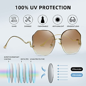 WOWSUN Y2K Sunglasses Rimless Gradient Womens Vintage Sunglasses