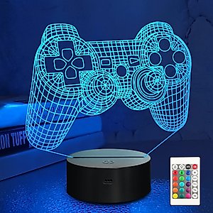 Lampeez 3D Gamepad Lamp Game Console Night Light 3D Illusion lamp for Kids, 16 Colors Changing with Remote, Gaming Room Gamer Gift, Kids Bedroom Decor as Xmas Holiday Birthday Gifts for Boys Girls