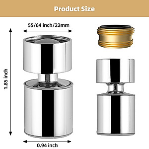 Hibbent NSF/ANSI/CAN 61 Certified Faucet Aerator, CUPC Certification 2-Flow Sink Faucet Aerator, 360° Swivel Kitchen Sink Sprayer Attachment, Faucet Replacement Part 55/64" Female Thread - Chrome
