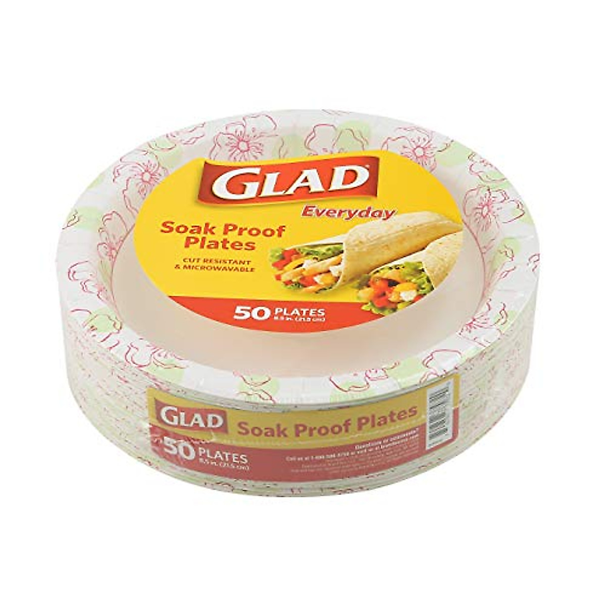 Glad Disposable Paper Plates for All Occasions | 8.5 Diameter, 50 Count Bulk Paper Plates, Pink Flower Print & Disposable Plastic Cutlery, Assorted Set