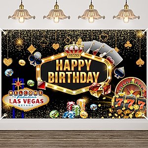 Avezano Casino Birthday Backdrop Las Vegas Casino Night Birthday Background Banner Casino Sign for 40th 50th Birthday Party Supplies (70.8x43.3inch)