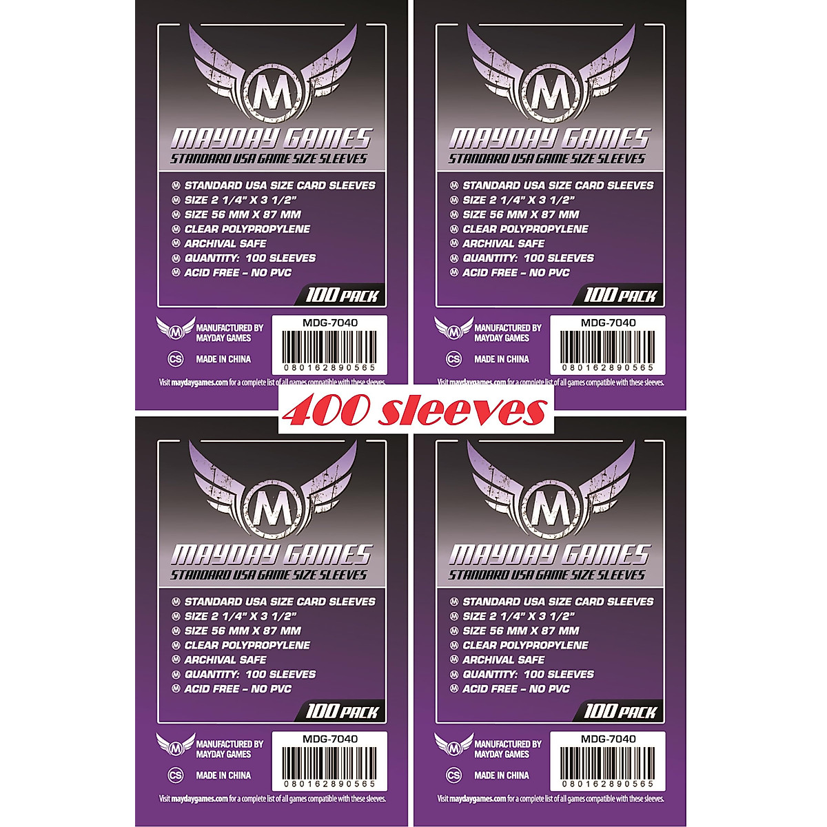 Mayday Games 7040 Clear Sleeves 56x87mm Standard USA Game Size (4x100 Pack, 400 sleeves)