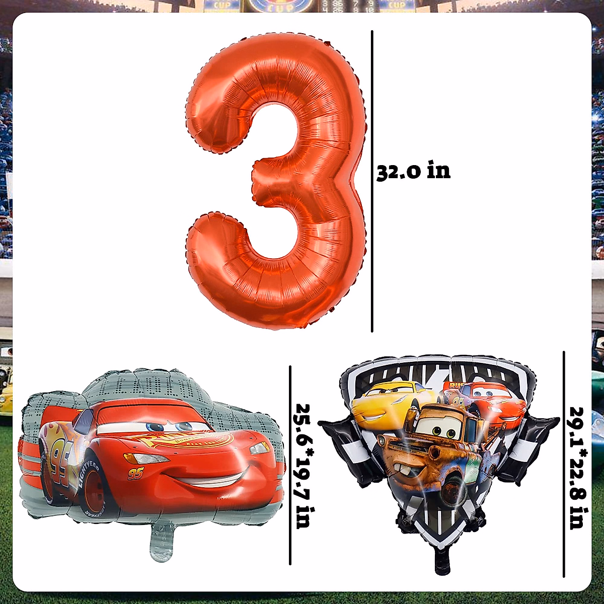 Cars Birthday Party Supplies - 9pcs Cars Lightning McQueen Foil Balloons for Kids 3rd Birthday Party Decorations (3rd)