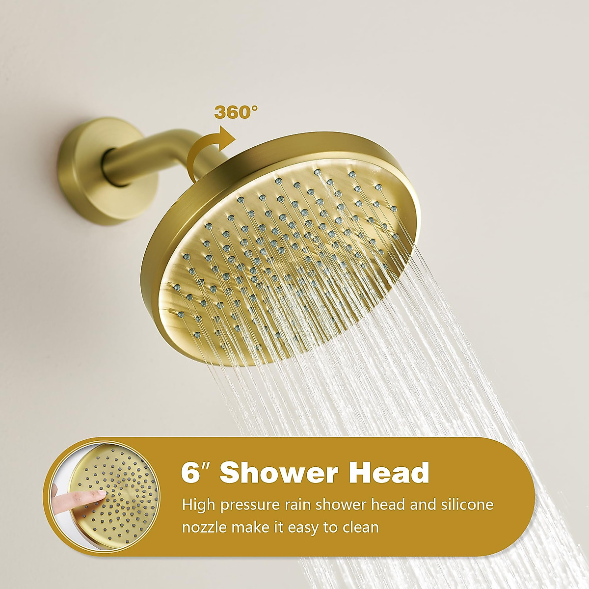 Tohlar Gold Shower Faucet, Single-Handle Shower Faucet Set with 6 Inch Rainfall Shower Head and Handle Set Modern Shower Trim Kit with Shower Valve Bath Shower Faucet Kit, Brushed Gold