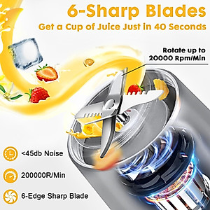 Portable Blender, Personal Blender for Shakes and Smoothies, 16 oz Personal Size Blender, Smoothie Blender with 6 Blades, BPA Free, USB Rechargeable, Juicer Blender with Straw, Black