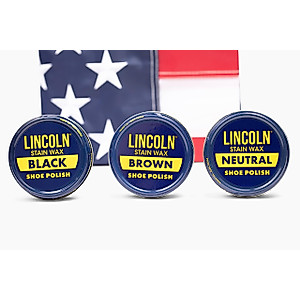 Lincoln Stain Wax Shoe Polish Black, Brown, Neutral Variety 3 fl oz, 3 Pack