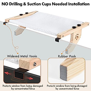 AMOSIJOY Cat Sill Window Perch Sturdy Cat Hammock Window Seat with Wood & Metal Frame for Large Cats, Easy to Adjust Cat Bed for Windowsill, Bedside, Drawer and Cabinet (21.7''-White Plush)